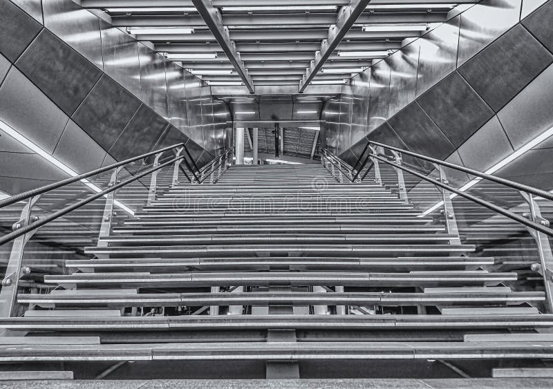 Public Stairs of a Train Station, B&W Stock Photo - Image of concrete ...