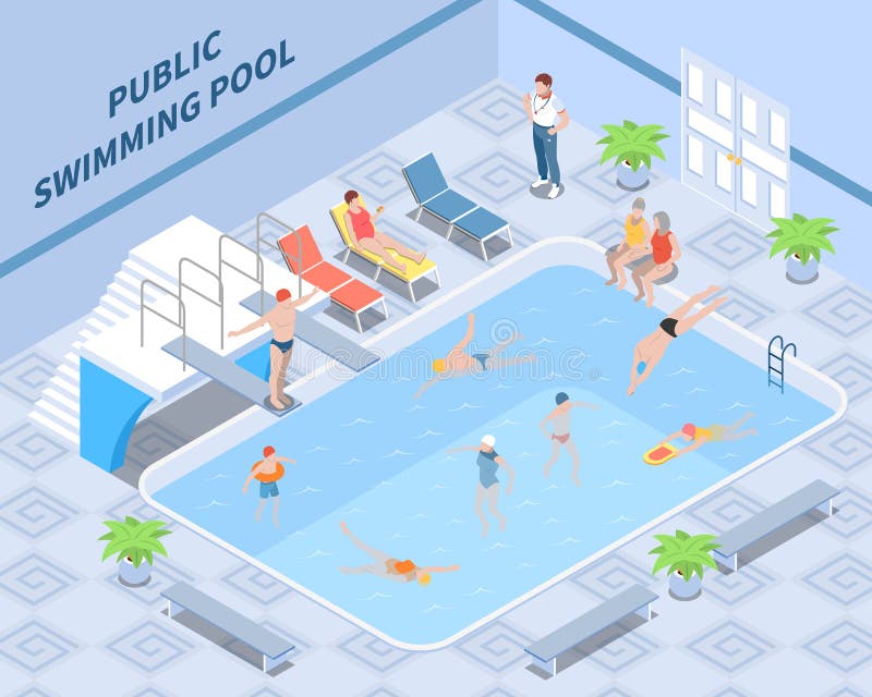 Public Swimming Pool Isometric Composition Stock Vector - Illustration ...