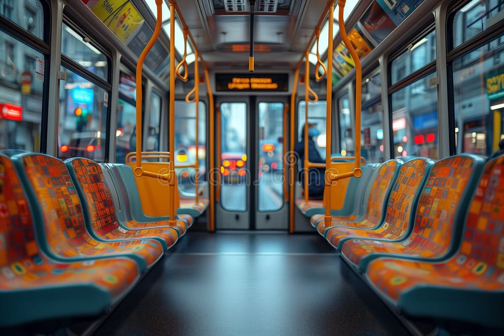 A Public Transit Bus with Numerous Seats Occupied by Passengers Stock ...