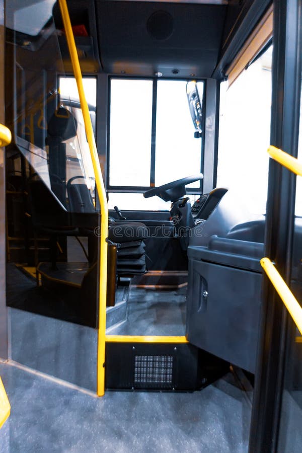 Public Transport Bus Driver`s Cab Stock Photo - Image of inside ...