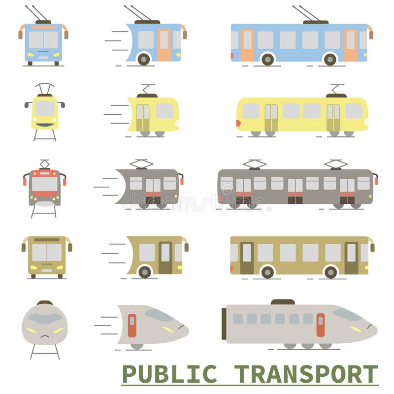 Public Transport. Color Icons of Public Transport Stock Vector ...