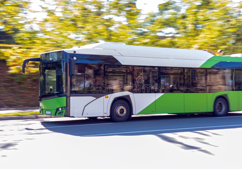 Public Transport Green White Bus, Electrical E-bus Stock Photo - Image ...