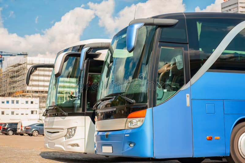 Public Transport Station with Modern Buses on Sunny Day Stock Photo ...