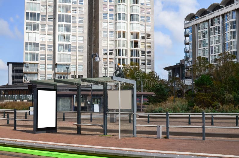 Public Transport Stop with Bench on City Street Stock Photo - Image of ...