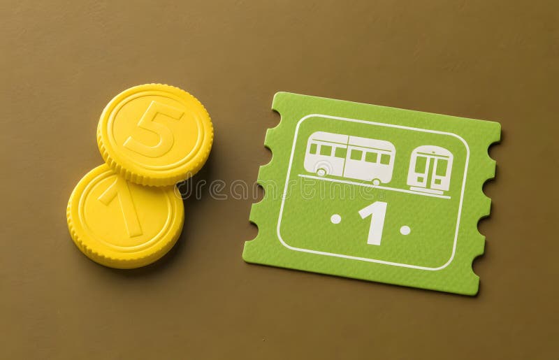 A Public Transport Ticket and a Stack of Coins. a Metro, Tram or Train ...
