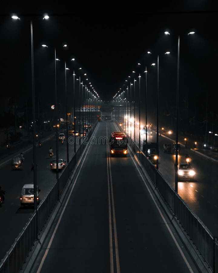 Metro Bus Station View in Night, Beautiful View of Metro Track Lights ...