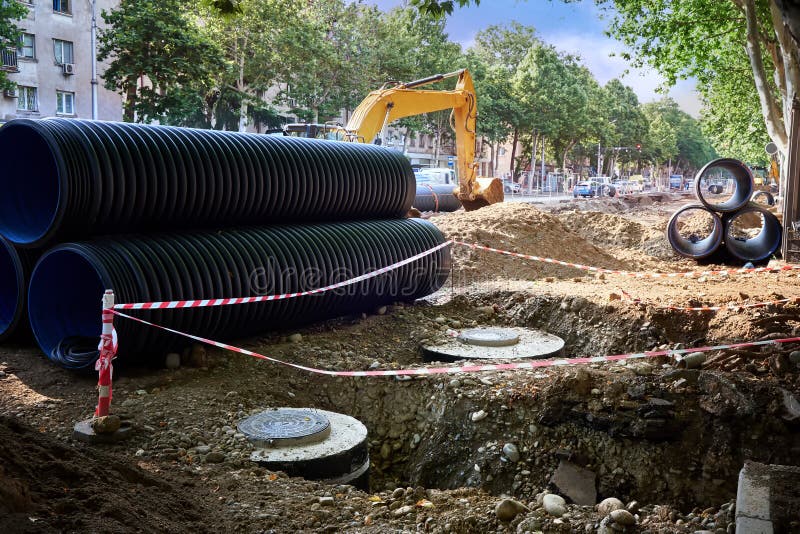 Public Utility Workers are Replacing the Water Supply and Sewerage ...