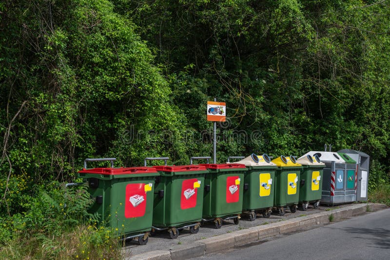 Waste Separation in Different Collection Containers in Front of Forest ...