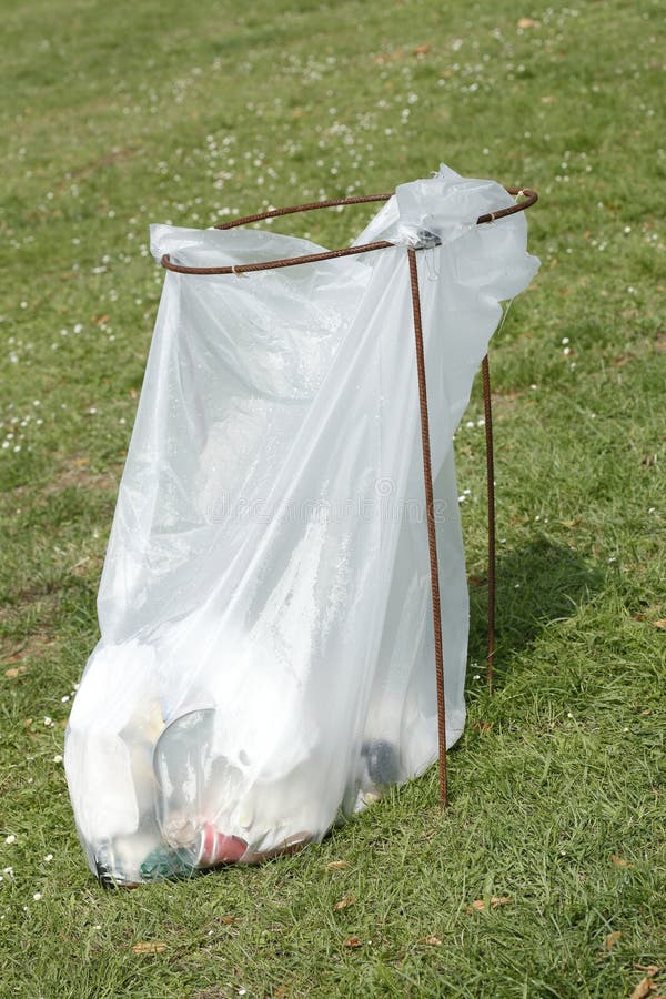 Public Wastebasket Standing on a Meadow, Garbage Bag, Rack Stock Image ...