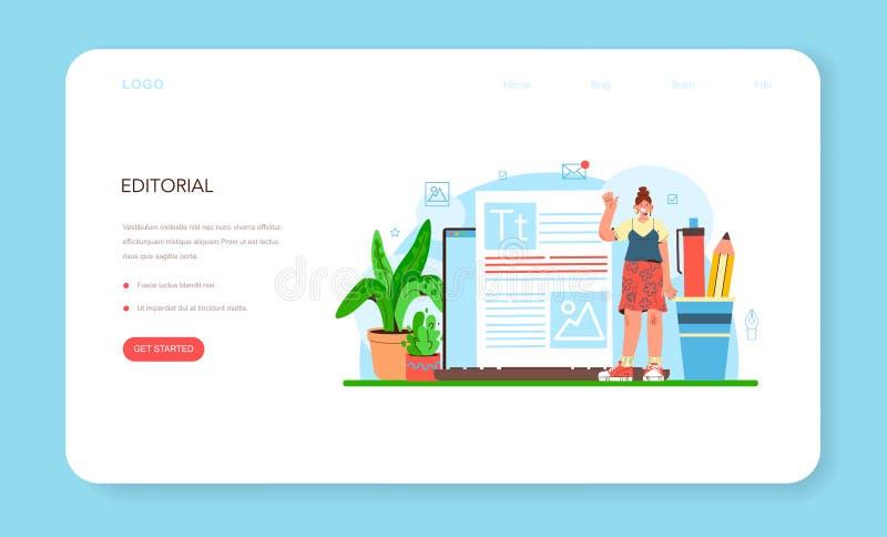 Publishing Editor Web Banner or Landing Page. Journalist Working Stock ...