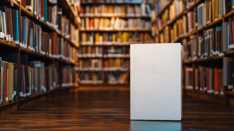 Publishing-related Mockup Featuring a Blank Book Cover, with a Library ...