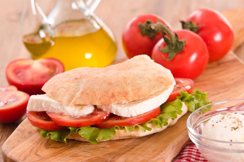 Puccia Bread with Mozzarella and Tomato. Stock Image - Image of gourmet ...