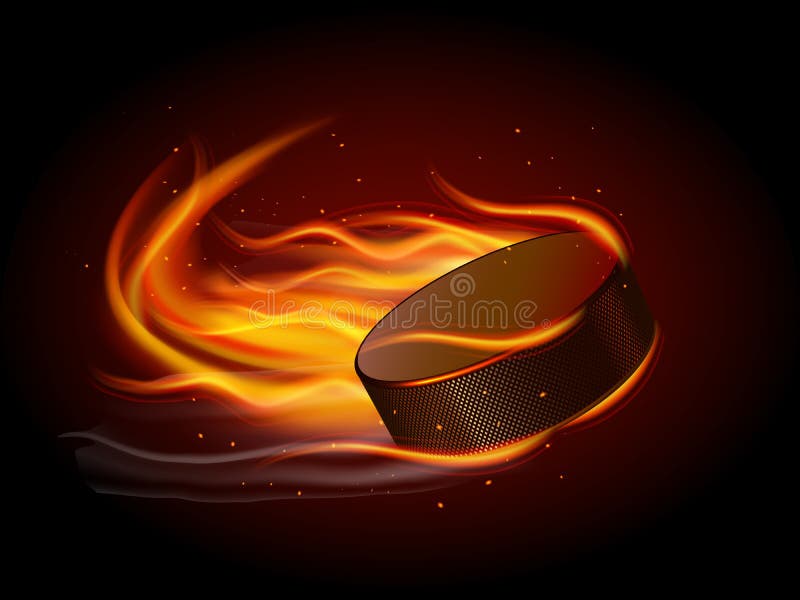 Realistic Ice Hockey Puck in Fire Stock Vector - Illustration of flying ...