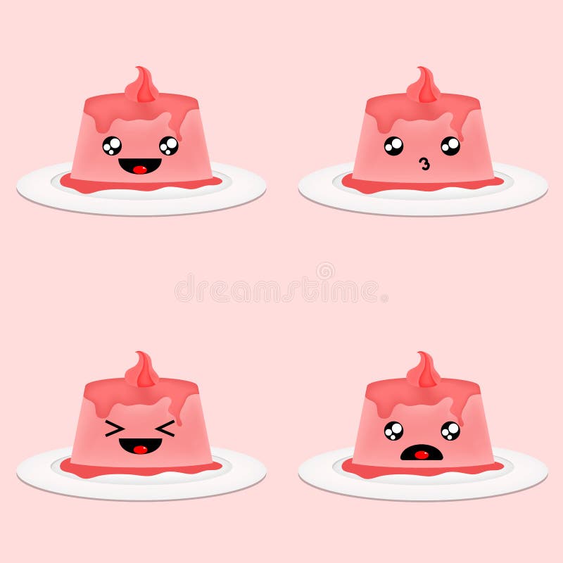 Cute Pink Pudding on a Plate Cartoon Character Vector Illustration Pack ...