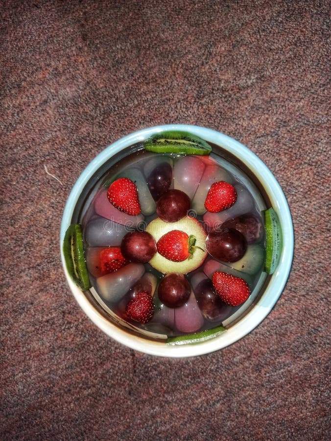 Pudding with Fresh with Various Fruit on Topping Stock Photo - Image of ...