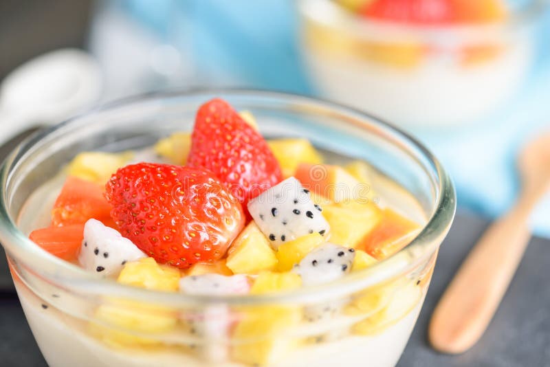 Pudding fruit salad stock image. Image of cuisine, chill - 78354215
