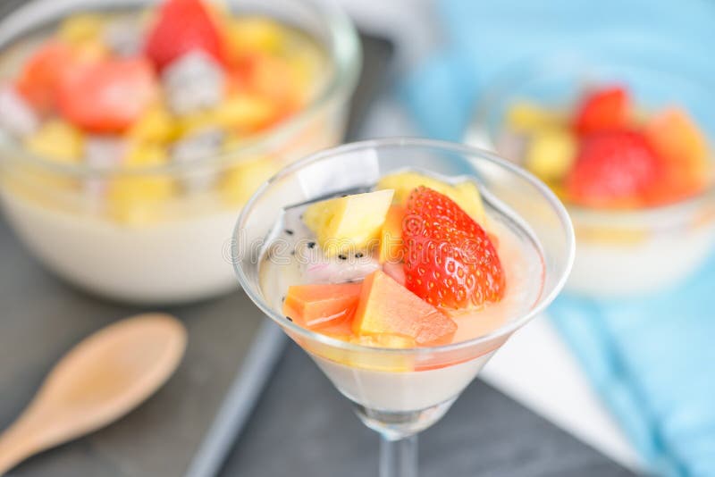 Pudding fruit salad stock photo. Image of chilled, dragon - 78354218