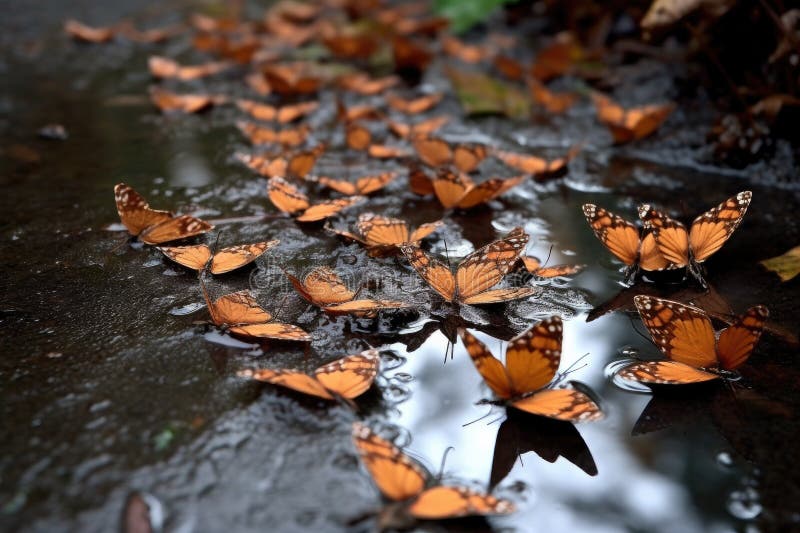 Puddle of Butterflies, Each One Fluttering Its Wings Stock Illustration ...