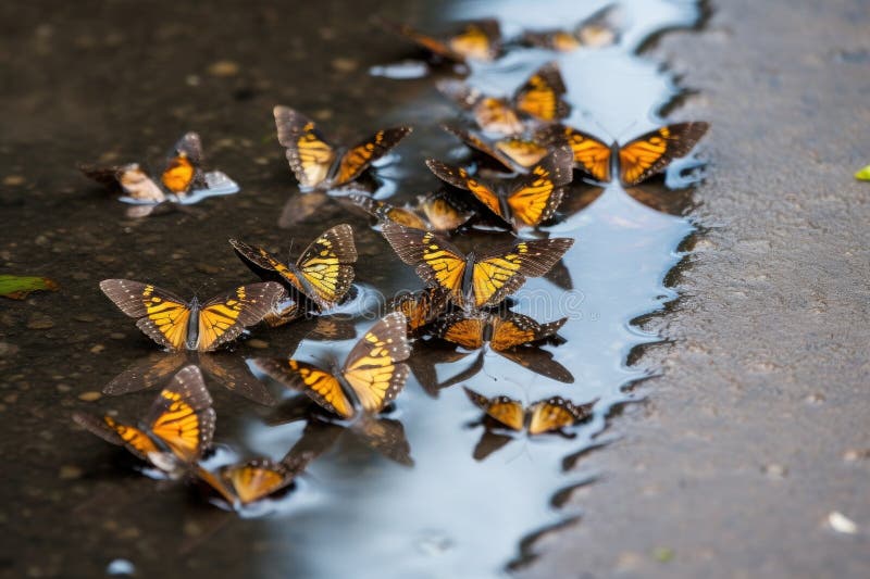 Puddle of Butterflies, Each One Fluttering Its Wings Stock Image ...