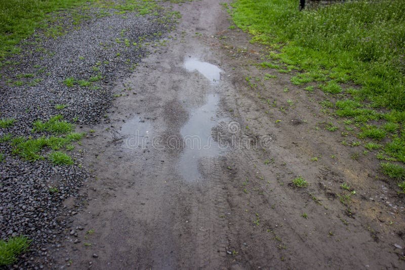 Puddle on a country road stock image. Image of track - 262464809