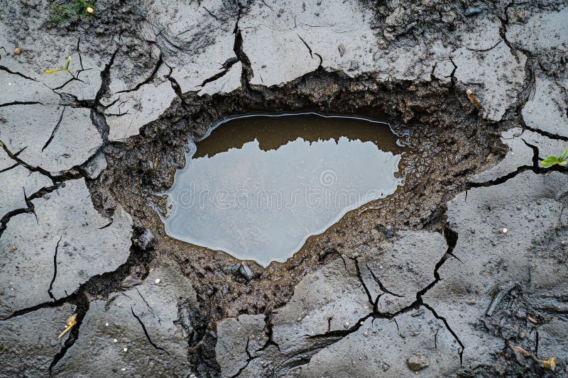Puddle on through Cracked Mud. Stock Image - Image of concrete, surface ...