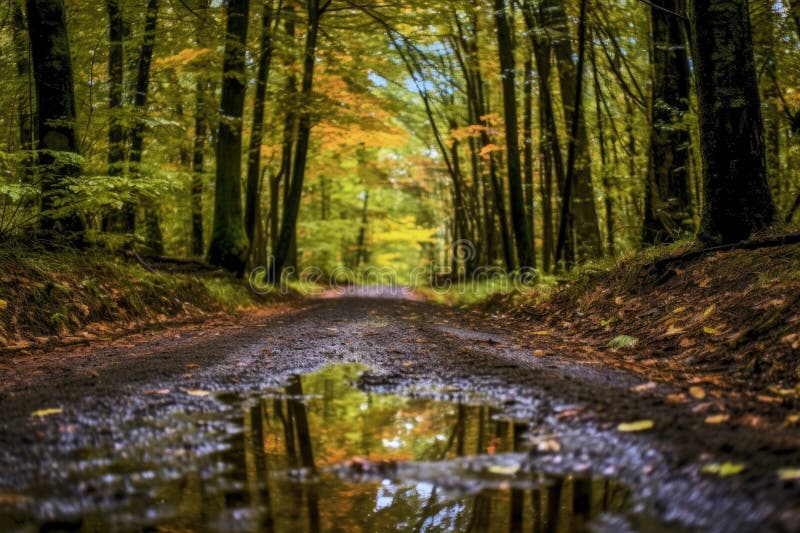 Puddle at the Edge of a Rain-soaked Forest Path Stock Photo - Image of ...