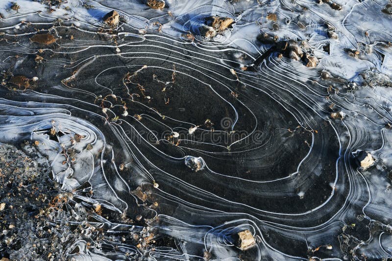 A Puddle Freezes in a Circular Pattern. Stock Photo - Image of creeks ...