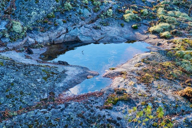 Puddle on a granite rock. stock photo. Image of color - 128723648