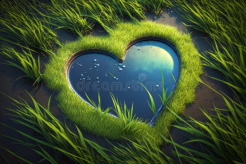 A Puddle on the Ground in the Shape of a Heart with Grass Around it ...