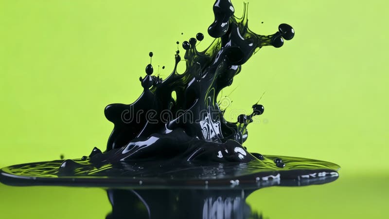 A Puddle of Ink Captures the Light Showcasing Its Glossy Texture. Green ...