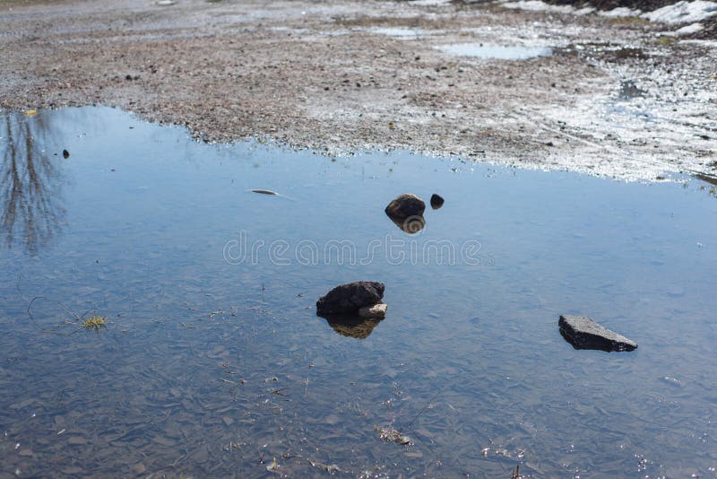 Puddle with Large Stones in it Stock Image - Image of background ...