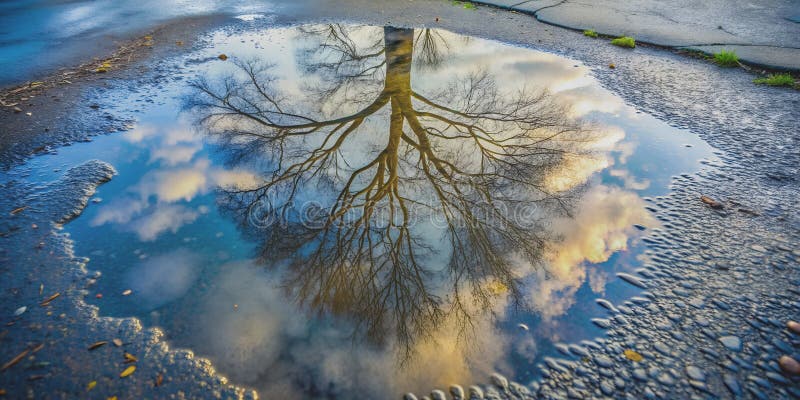 A Puddle with Paint Stains and Tree Reflections Natural Abstract Marble ...