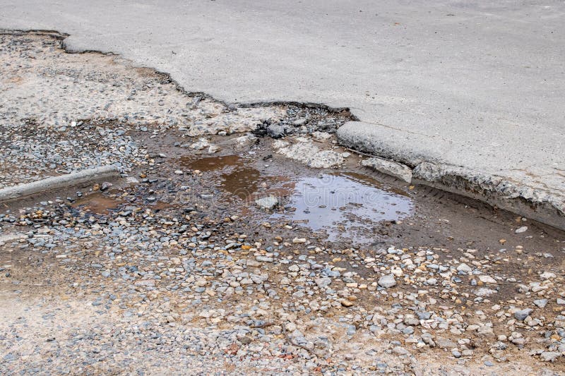 Puddle in a Pit on an Asphalt Road Stock Photo - Image of risk, defect ...
