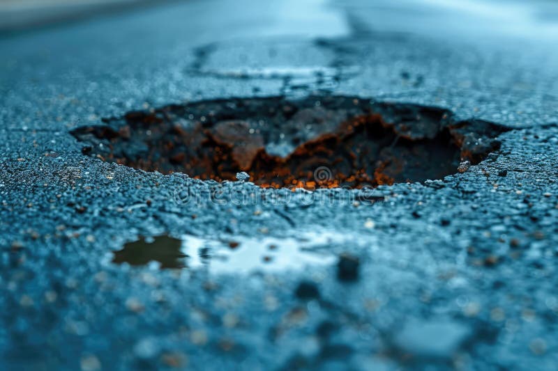 Puddle in a Pothole in the Asphalt on the Road Stock Image - Image of ...