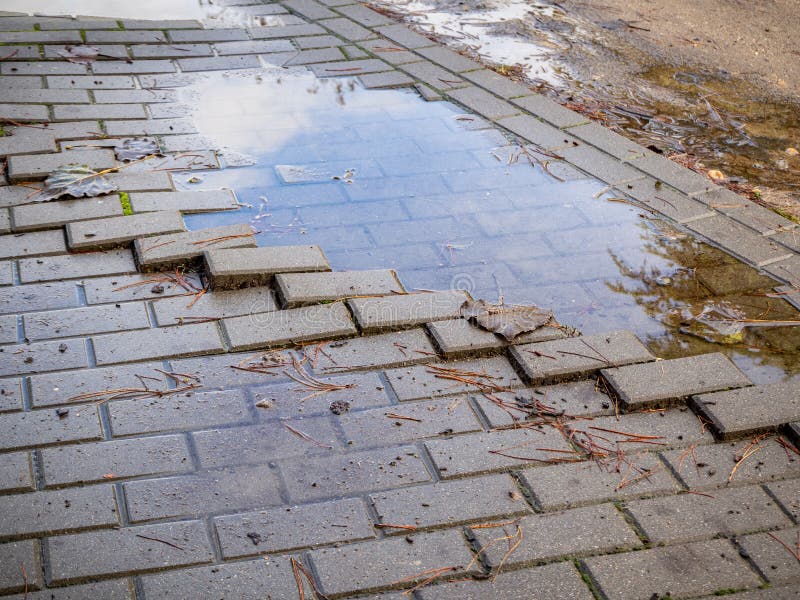 Puddle in a Pothole on a Road after a Rainstorm. Concept of Risk and ...