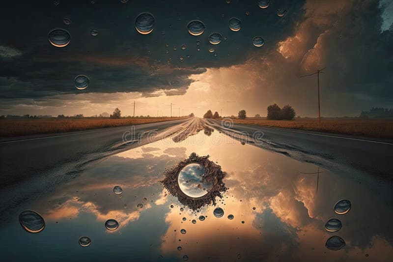 Puddle with Raindrops Falling from the Sky, Creating a Mesmerizing ...