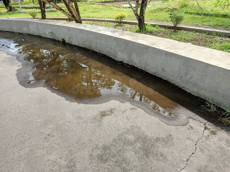 Puddle of Rainwater in the Corner of a Garden Wall Stock Image - Image ...