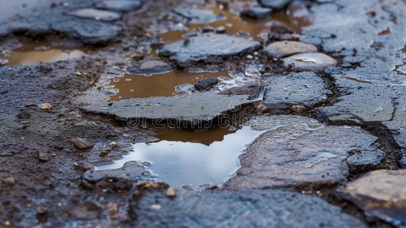 Puddle Reflecting Sky in a Broken Stone Path Stock Illustration ...