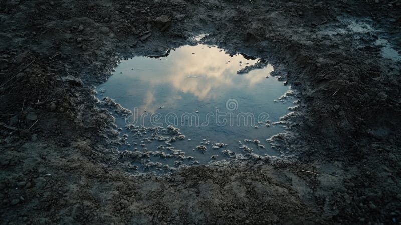 Puddle Reflecting Sky and Clouds in Rocky Terrain Stock Illustration ...