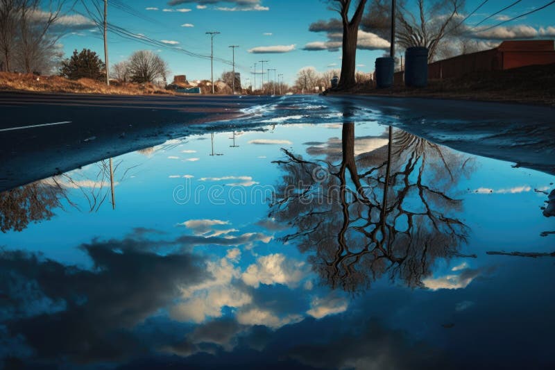 Puddle with Reflection of Blue Sky, Showing that the Weather is ...