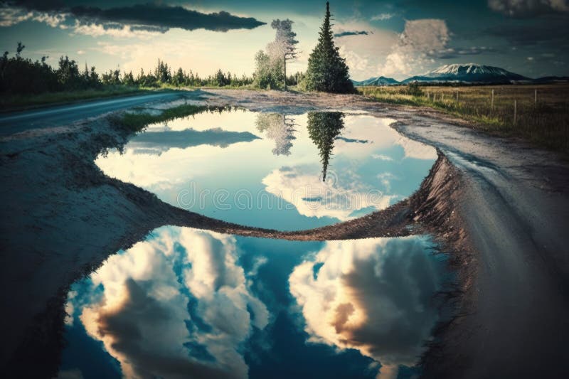 Puddle with a Reflection of the Cloudy Sky, in Nature Scene Stock ...