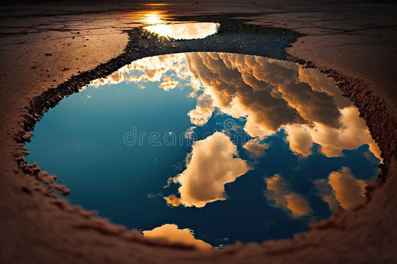 Puddle with a Reflection of the Sky and Clouds Stock Illustration ...