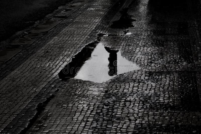 Puddle reflection stock photo. Image of bright, cobblestones - 153476520