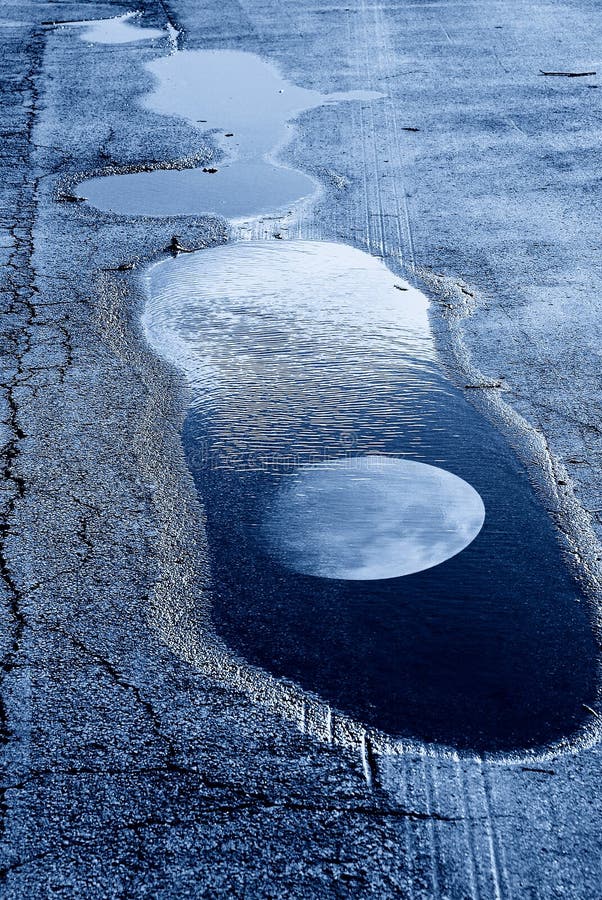 Puddle on the Road in the Evening Stock Image - Image of season, cloud ...