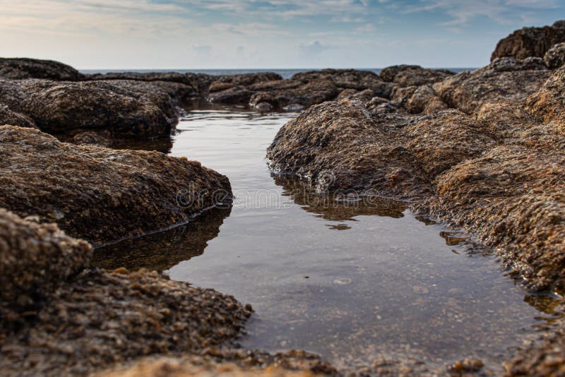 Puddle between the Rocks, Atlantic Coast Stock Image - Image of ...