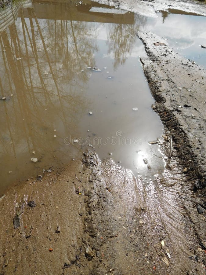 Puddle on Blurred Road, Spring Season, Abstract Springtime Background ...
