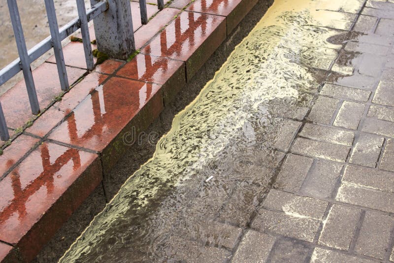 A Puddle of Tiles on the Sidewalk Stock Photo - Image of outdoor ...
