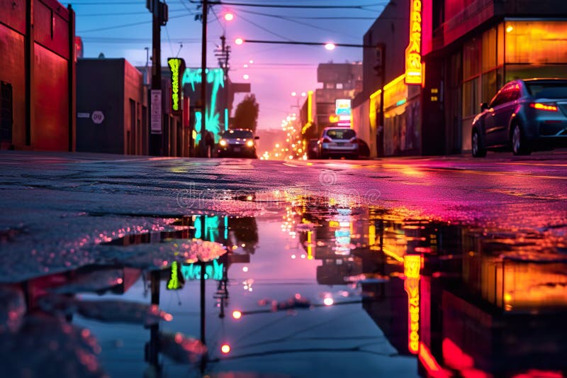 A Puddle of Water on a City Street. Generative AI Image. Stock Photo ...