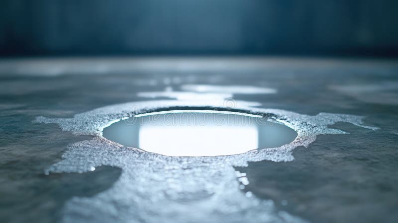 A Puddle of Water on a Concrete Floor with the Sun Shining through, AI ...