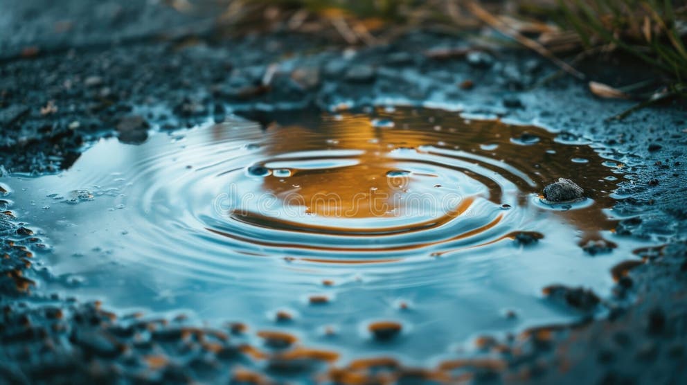 A Puddle of Water with a Fire Hydrant in the Background. Suitable for ...